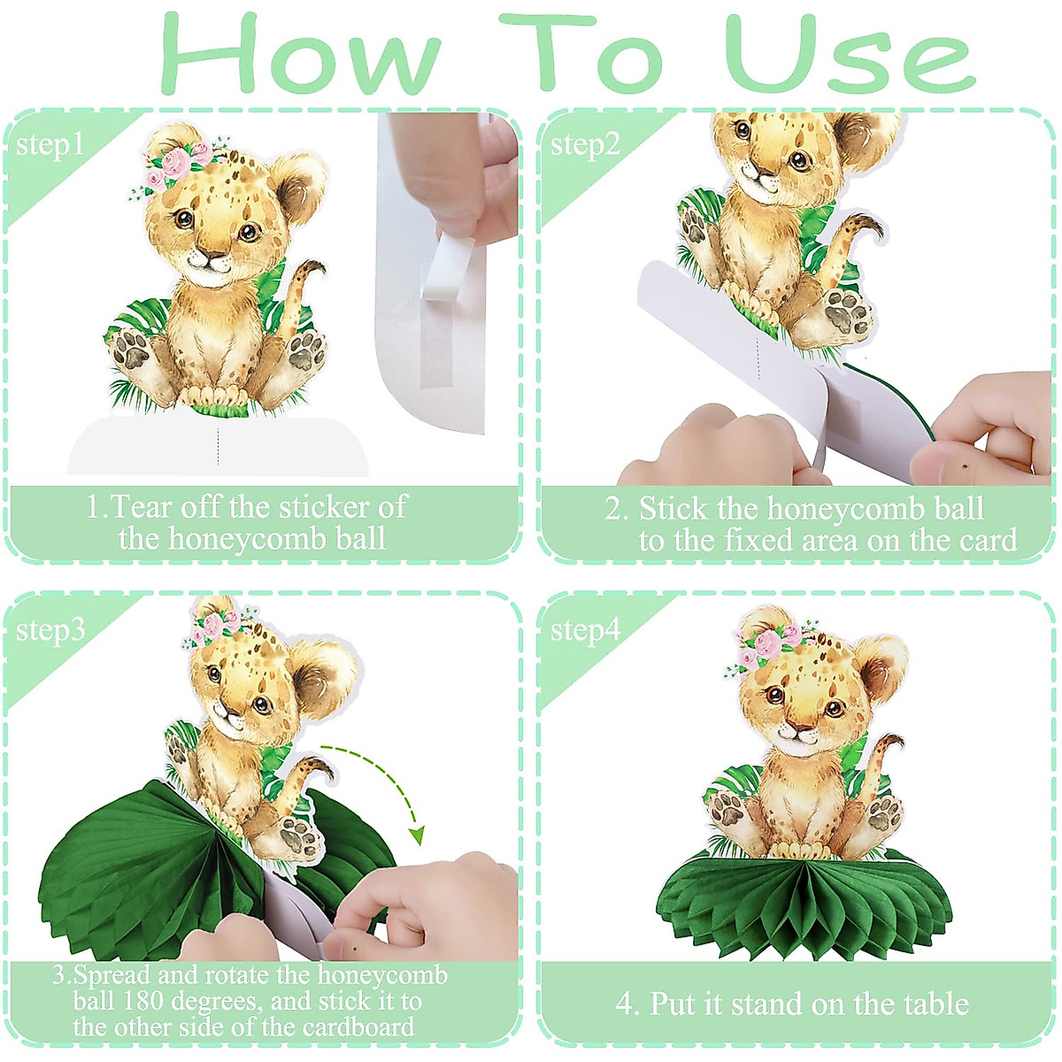 10Pcs Safari Jungle Animal Honeycomb Centerpieces Safari Baby Shower Decorations Jungle Safari Table Centerpieces Decorations for Safari Animal Theme Wild One Party Supplies