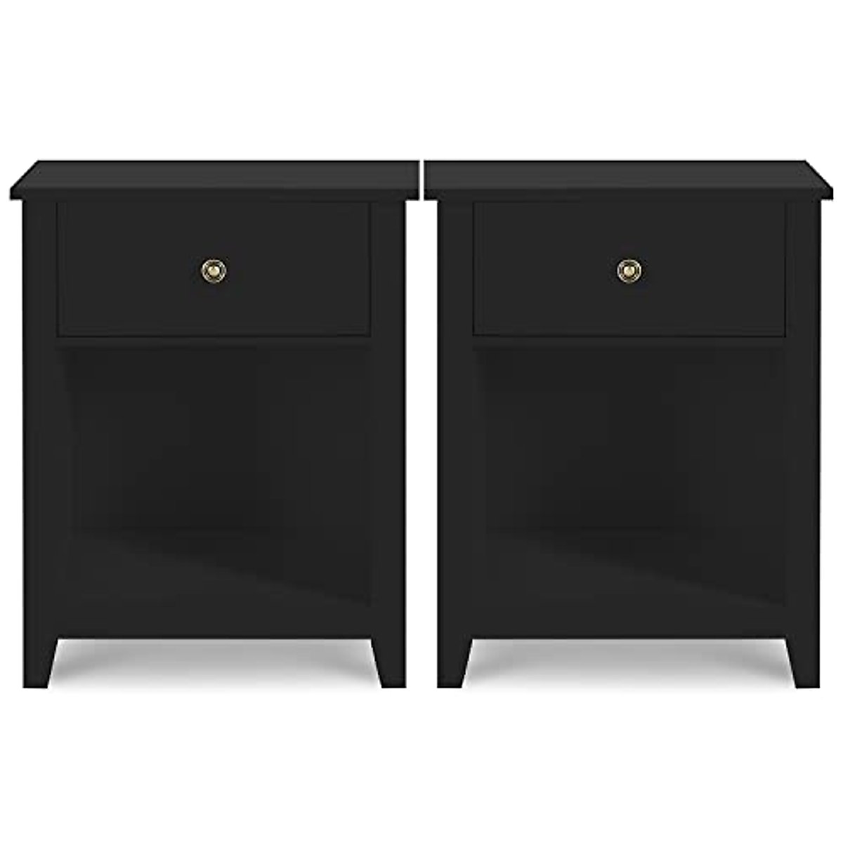 Vikiullf Black Nightstands with Drawer - Set of 2 Modern Bedroom Night Stands, Wood Bedside Tables with 1 Storage Drawer and Open Shelf, 23.8”H