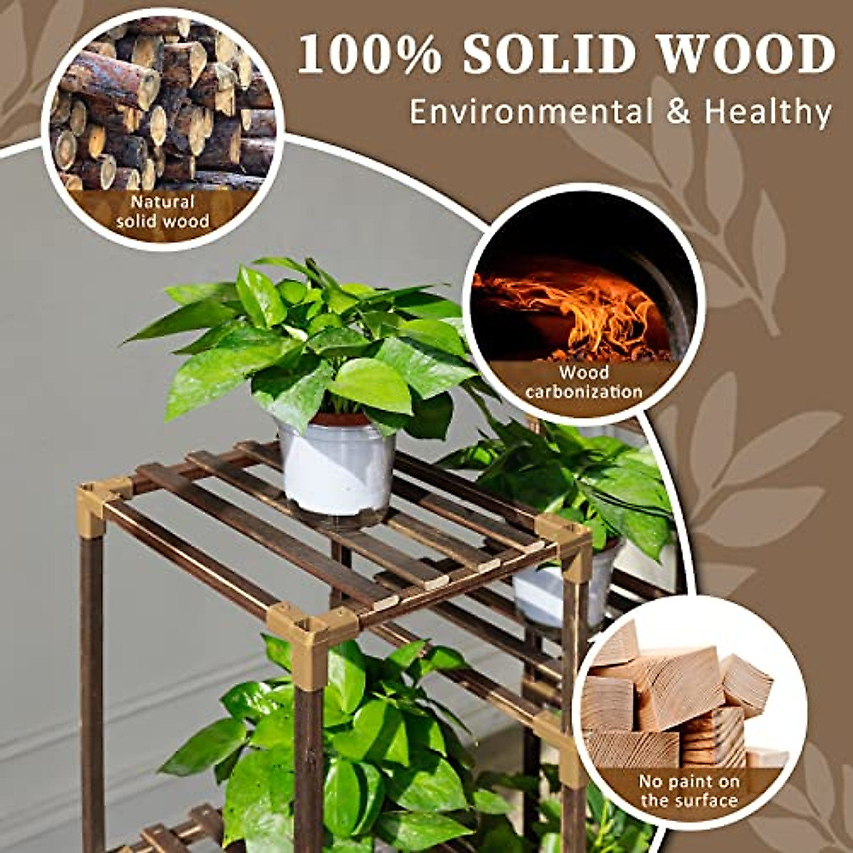 Plant Stand Indoor Outdoor, Uneedem Tall Plant Shelf for Multiple Plants, 10 Tiers 11 Pot Large Plant Rack Wood Plant Holder Plant Shelves for Room Corner Balcony Garden Patio