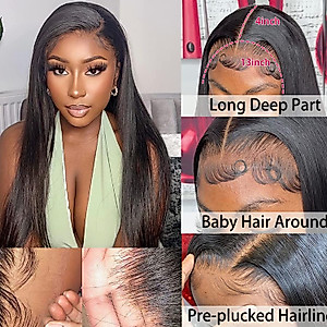 daparo Straight Lace Front Wigs Pre Plucked 13x4 HD Transparent Lace Frontal Wigs with Baby Hair 180% Density Glueless Wigs for Women Natural Color 30inch
