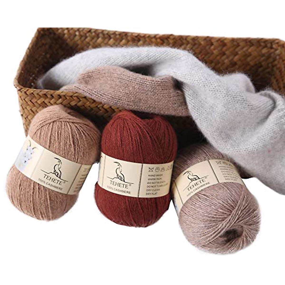 TEHETE 100% Cashmere Yarn for Crocheting 3-Ply Warm Soft Luxurious Fuzzy Knitting Yarn (Grey)