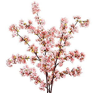 Sunm Boutique 3PCS Cherry Blossom Branches, Pink Plum Blossom Flowers Artificial Cherry Blossom Decor Tree Stems Faux Cherry Flowers Vase for Wedding Home Table Party Beach Theme Decor, 39''