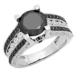 Dazzlingrock Collection 5.00 Carat (ctw) 14K Round Black & White Diamond Bridal Engagement Ring 5 CT, White Gold, Size 6