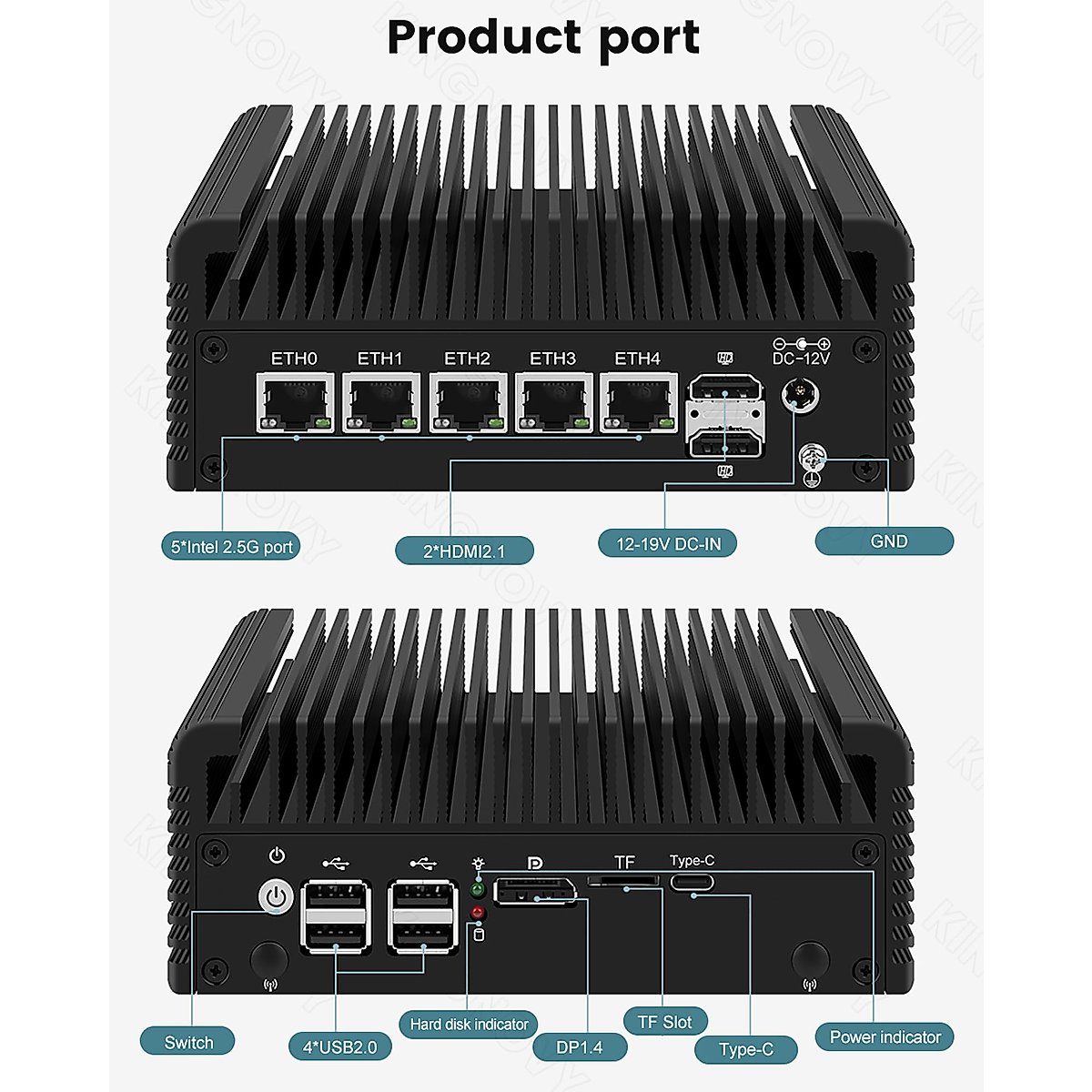4K Firewall Micro Appliance, 5 Port i226-V 2.5G LAN Fanless Mini PC Intel N100, No DDR5 No NVMe, 2* HDMI, 4xUSB2.0, 1*DP, 1*Type-C, VPN Router PC, OPNsense, Ethernet AES-NI, ESXi Proxmox Host