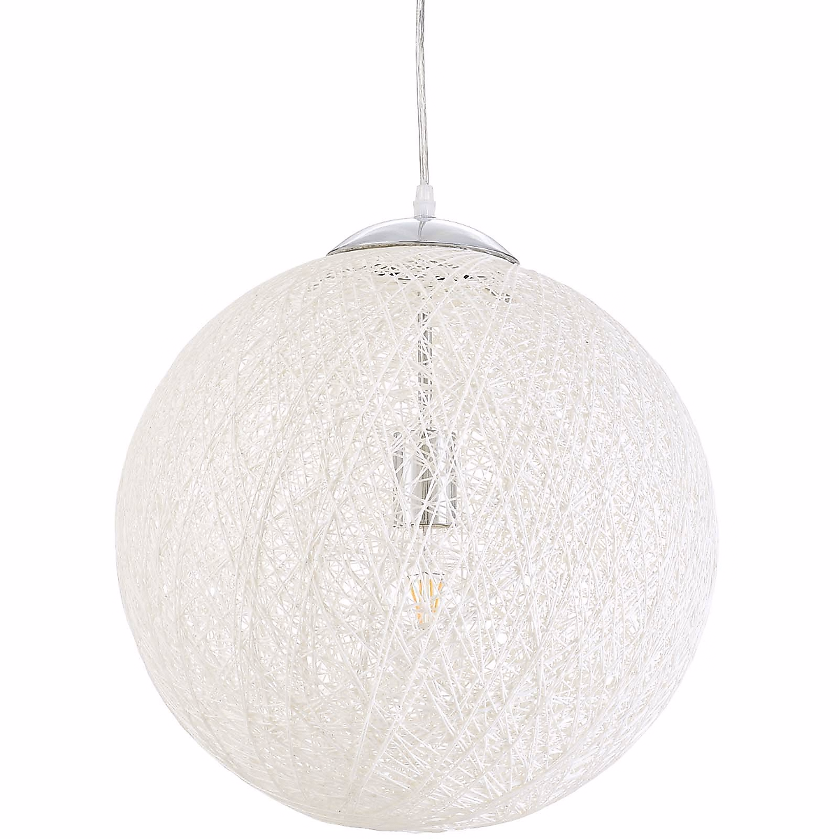 Modway Spool Woven Cotton 16" Round Pendant Light Chandelier in