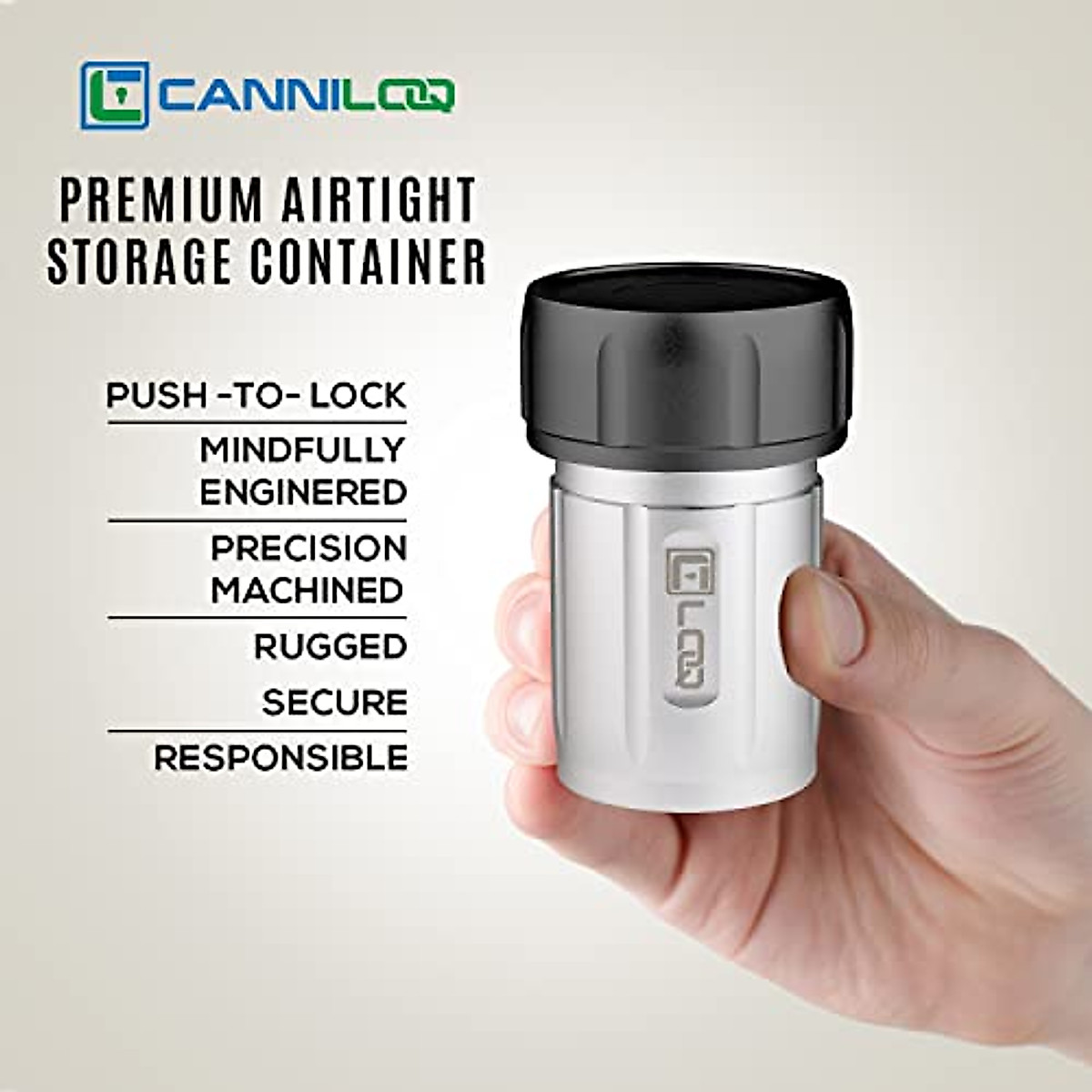 Canniloq T80ASPB Premium Rugged Airtight Jar and Aluminum Container Keeps Dry Goods Fresh, Silver Body Black Cap, 80ml