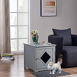 unipaws Cat Litter Box Enclosure with Mat, Privacy Cat Washroom, Litter Box Hidden, Pet Crate with Sturdy Wooden Structure, Cat House Nightstand