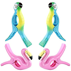 Inovat 4 pcs Flamingo Beach Towel Clip Parrot Towel Beach Towel Clothes Holder Clip Pin Pegs in Jumbo Size for Beach Patio Pool Chair Supplies Accessories, Pink & Blue