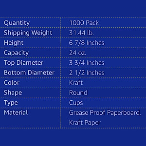 1000 Pack, Kraft 24 oz. Popcorn Cups, Commercial Popcorn Buckets, Popcorn Containers, Disposable Popcorn Buckets, Popcorn Tubs, Ideal for Movie Night, Parties, Cinema, Carnival