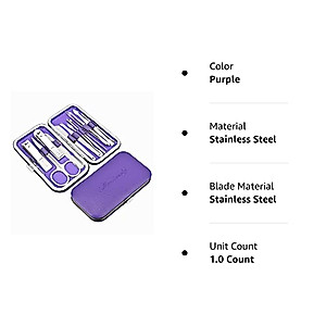 Manicure Set, 12 PCS Stainless Steel Manicure Kit with Fingernail Clippers and Toenail Clippers, Personal Care Nail Clipper Set with Leather Case for Women & Men (Purple) (12 Piece Set)