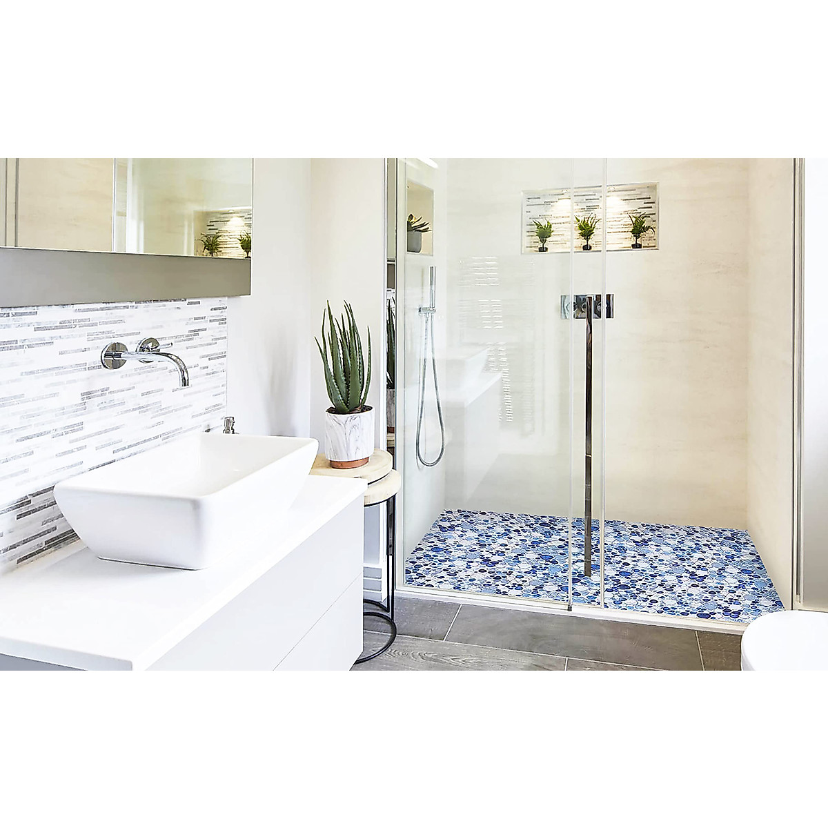 Parrotile Blue Shower Floor Pebbles Tile Bathroom Mosaic Backsplash Wall Tiles (5 sheets)