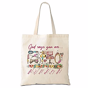 HYTURTLE God Says You Are Hairdresser Canvas Tote Bags, Travel Shopping Gifts For Women Girl Friend Hairdressers On Birthday
