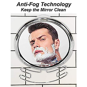 Home-X Small Fogless Suction-Cup Mirror, Shower Mirror, Shaving Mirror with Razor Holder for Shower, 6 ½" L x 6" W x 2 ½" H, Chrome