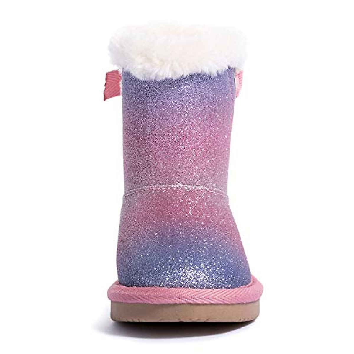 KRABOR Girls Glitter Snow Boots Cotton Lining Warm Winter Non~Slip Shoes with Cute Bow for Toddlers/Little Kid (Pink Size 2)