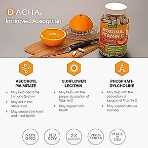 DACHA Natural Liposomal Vitamin C - 1700mg, 200 Capsules, Immune System & Collagen Booster, High Absorption Fat Soluble VIT C, Buffered, Skin Vitamins, Sunflower Lecithin