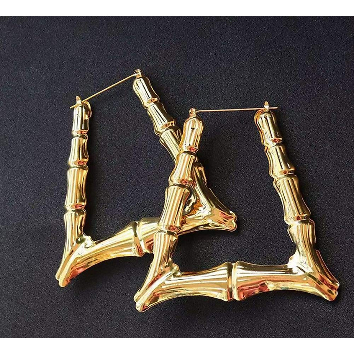 Oversized Bamboo Hoop Earrings for Women Triangle Gold Tone Hip-Hop Hoop Earrings Punk Jewelry (Trapezoidal golden)