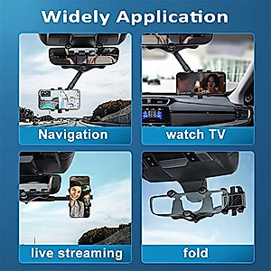 Liangxiang Car Rearview Mirror Phone Holder, 360 Degree Rotatable and Retractable Car Phone Holder for All Car Rearview Mirror Phone Mount Clips Mobile Phone Stands Universal Smartphone Cradle
