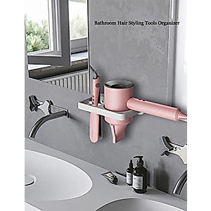 NOTMBESTM Hair Dryer Holder Blow Dryer Holder Compatible with Flat Iron Holder Wall Mount for Hair Tool Storage Organizer Straightener Holder Rack Build in Cable Management Slot (White)