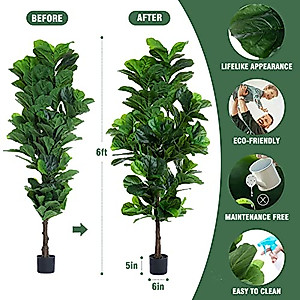FLOWORLD Fiddle Leaf Fig Tree 6ft Tall Artificial Tree in Plastic Pot Fake Ficus Lyrata Plants with 184 Decorative Fiddle Leaves Faux Fig Trees for Home Office Living Room Decor Indoor Outdoor