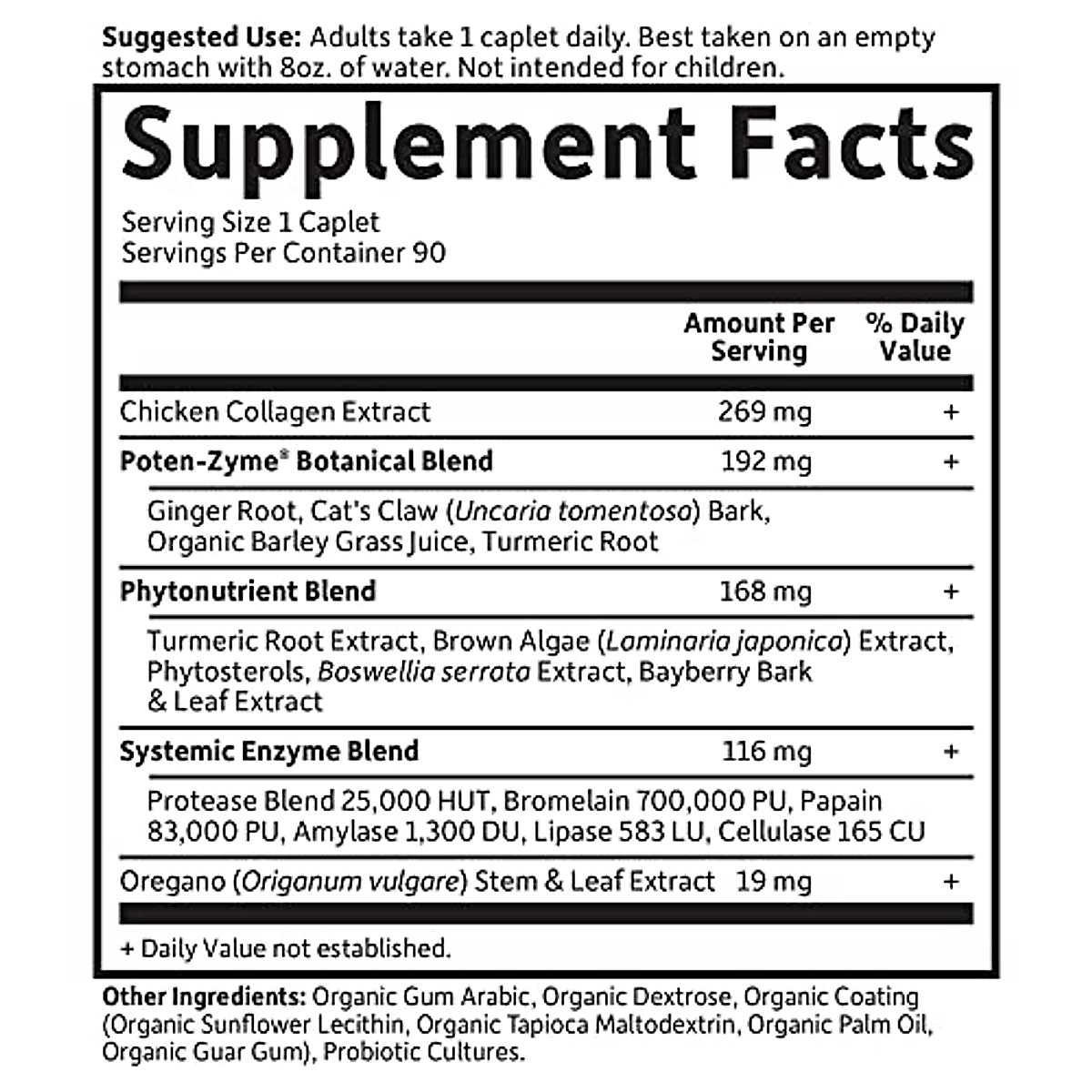 Garden of Life Joint and Tissue Support, FYI Supplement with Chicken Collagen Type II, Ginger, Cats Claw, Turmeric, Oregano and Enzymes Bromelain, Papain, Amylase, Lipase, 90 Day Supply, 90 Caplets