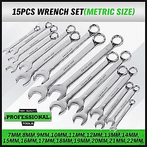 SWANLAKE 32-Piece Combination Wrench Set, SAE and Metric, 1/4"-1" & 7mm-22mm, 12 Point, Chrome Vanadium Steel