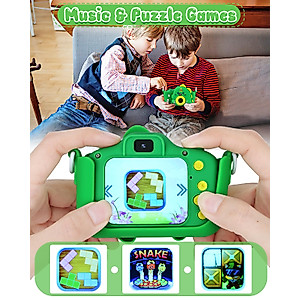 Texpot Dinosaur Kids Camera, 1080P HD Digital Camera for Kids Boys Girls 3-12 Toddler Camera, Selfie Camera for 6 7 8 9 10 11 12 Year Old Christmas Birthday Festival Gifts Toy Camera with 32GB SD Card