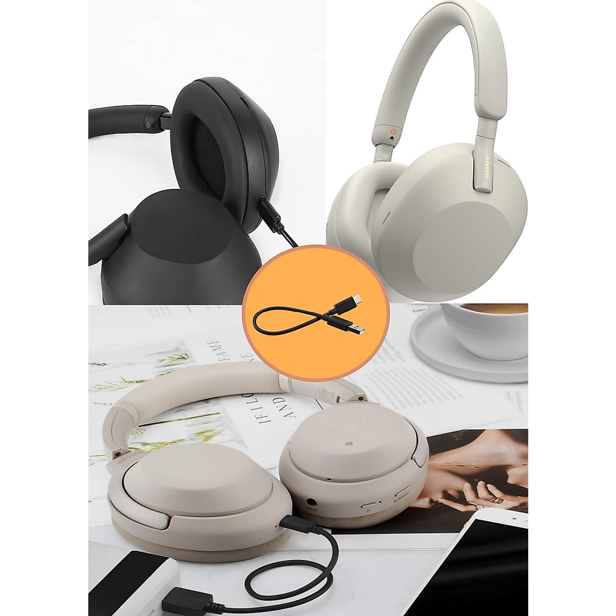 KUBOJSDLZ 2-Packs Fast Charge Cable, 1 Feet USB-C Charging Cable for Sony WH-1000XM5 WH-1000XM4 WF-1000XM4 WH-1000XM3 WH-XB910N WI-C200 WI-XB400 Beats Studio Pro