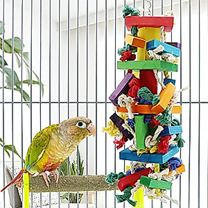 Wontee Bird Toys Parrot Chewing Toys Wood Blocks Tearing Toys for Parakeet Cockatiel Sun Conure African Grey Indian Ringnecks Small and Medium Sized Birds (Large)