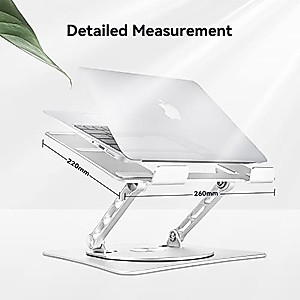 Bcom Adjustable Laptop Stand with 360° Rotating Base，Foldable Aluminum Alloy Computer Laptop Riser，Ergonomic Design，Compatible with 10 to 17" Laptops，Laptop Stand for Desk for Office and Home，Silver
