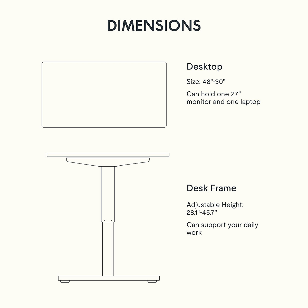FLEXISPOT EN1 One-Piece Height Adjustable Desk 48 x 30 inch Electric Standing Desk, Stand Up Desk for Home Office (Silver Frame + 48" Natural Top, 2 Packages)