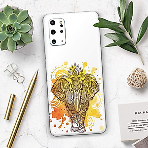 DesignSkinz Bright Orange Ethnic Elephant Protective Vinyl Decal Wrap Skin Cover Compatible with The Samsung Galaxy S20 (Screen Trim & Back Glass Skin)