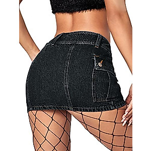 Floerns Women's Casual Low Waist Straight Cargo Mini Denim Skirt Black Ink M