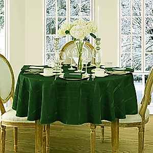 Newbridge 60 x 84 Inch Oval Fabric Tablecloth, Elegance Plaid, 100% Polyester, No Iron Soil Resistant Dining Room, Party and Banquet Table Cover, Solid Textured, Hunter Green