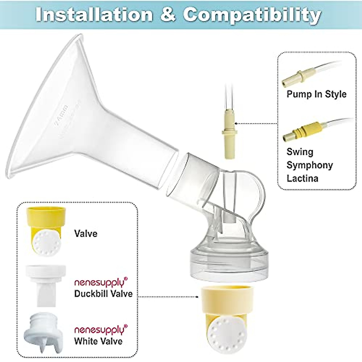Nenesupply Pump Parts 21mm Flanges Compatible with Medela Breastpump Flange Valve Membrane Connector Compatible with Personalfit Connector Not Original Medela Pump Parts. Pump in Style Symphony