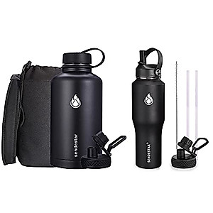 SENDESTAR Stainless Steel Water Bottle,2 (32 oz tumbler and 64oz beer gowler),Double Wall Vacuum Insulated Leak Proof, Wide Mouth Water bottle with Straw Lid or Spout Lid,Keep Liquids Hot or Cold