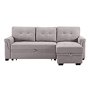 Oadeer Home 86" Reversible Sleeper Sofa with Chaise Storage Sectional, Light Gray