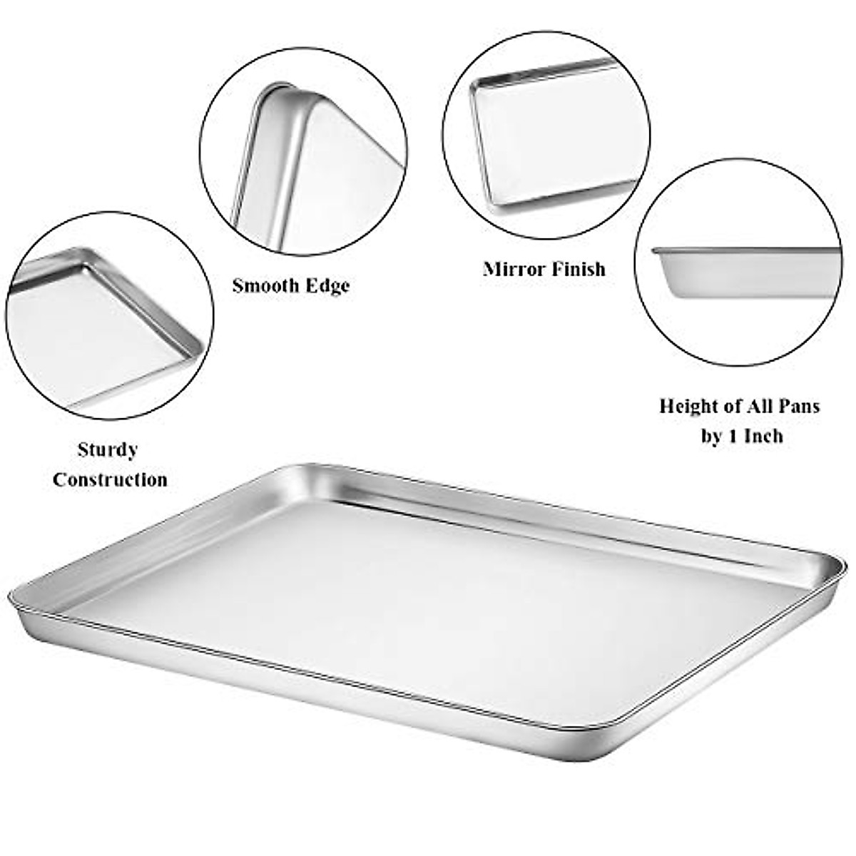 Baking Sheet with Rack Set [2 Pans + 2 Racks], Wildone Stainless Steel Cookie Sheet Baking Pan Tray with Cooling Rack, Size 16 x 12 x 1 Inch, Non Toxic & Heavy Duty & Easy Clean