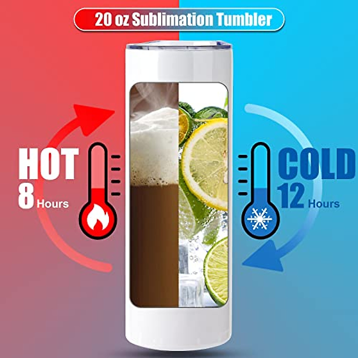 GRAUERHUND 12 Pack 20 oz Sublimation Tumblers Set Skinny Straight Double Walled Stainless Steel Blank Tumbler Bulk with Lid, Straw, DIY Stickers, Shrink Wrap, Rubber Base, Tape for Sublimate