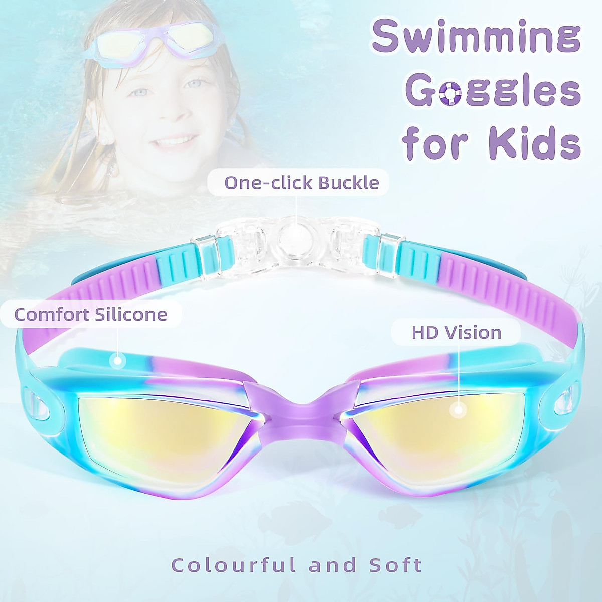 Freela Goggles for Kids 6-14, 2 Packs Swim Goggles for Kids 3-6, Toddler Teens Girls Boys Swimming Goggles,Kids Pool Water Goggles