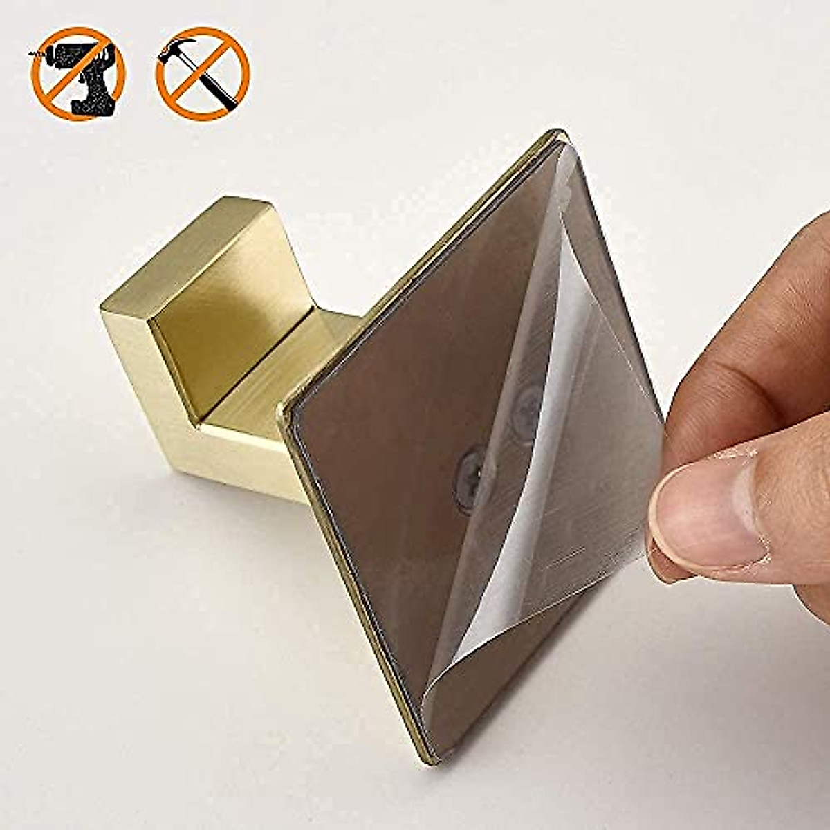 WOLIBEER Gold Coat Hooks Self Adhesive, No Drilling Towel Hooks Stick on Door Hooks Robe Hooks Wall Hooks for Bathroom Kitchen 2 Pack