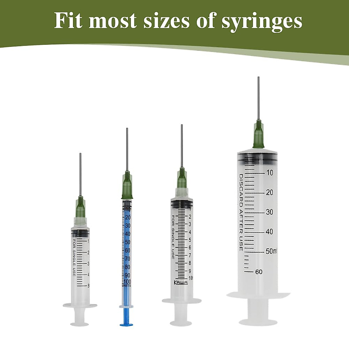 Shintop Dispensing Needle, 1.5 Inch 14G Blunt Tip Syringe Needles with Luer Lock for Refilling Liquid, Inks and Syringes (Pack of 100, Olive Green)