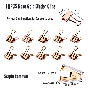 Rose Gold Desk Accessory Kit - Set of Acrylic Desktop Stapler, Staple Remover, Tape Dispenser, Staples and 10 Pieces Blinder Clips for Home School Office Supplies Stationery Desk Supplies
