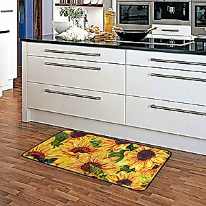 Anti Fatigue Kitchen Floor Mat, Non Slip Absorbent Comfort Standing Mat Soft Runner Rug for Hallway Entryway Bathroom Living Room Bedroom 39 x 20 in (Sunflower Butterflies)