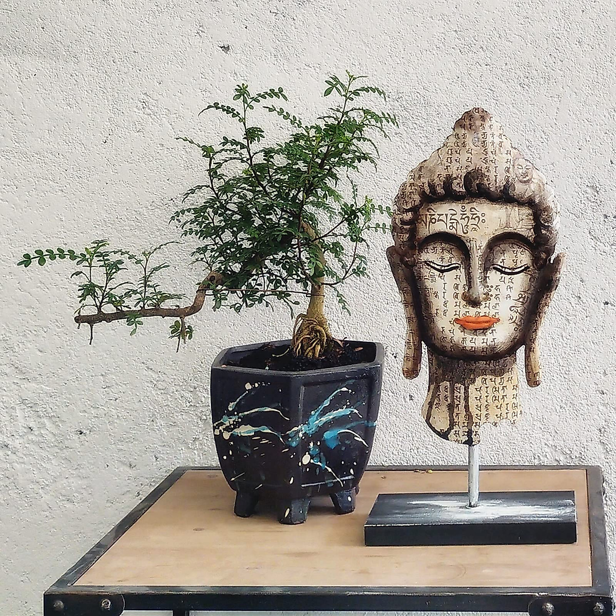 SunBlogs Art Handmade and Hand-Painted Buddha Bust Statue, 16” H Zen Buddha Sculpture Handicraft, Rustic Metal Art Decor for Home Decorations (Style 1)