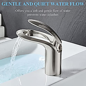 becola Creative Single Hole Bathroom Faucets，Round Hollowing Waterfall Faucet for Bathroom Sink，Brushed Nickel Single Handle Lavatory Vanity Faucet Including Two US Standard 3/8" Hoses