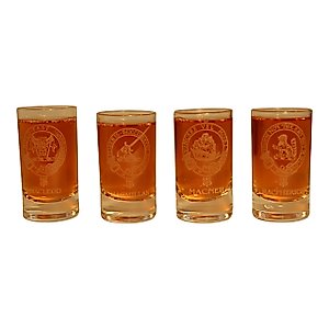 Collins Glencairn Clan Crest Crystal Dram Tot Glass - MacLeod MacMillan MacNeil MacPherson