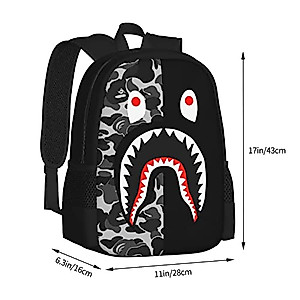 Shark Face Camo Gray Backpack College Ba&p_e Bookbag 17 Inch Casual Laptop Daypack For School Travel