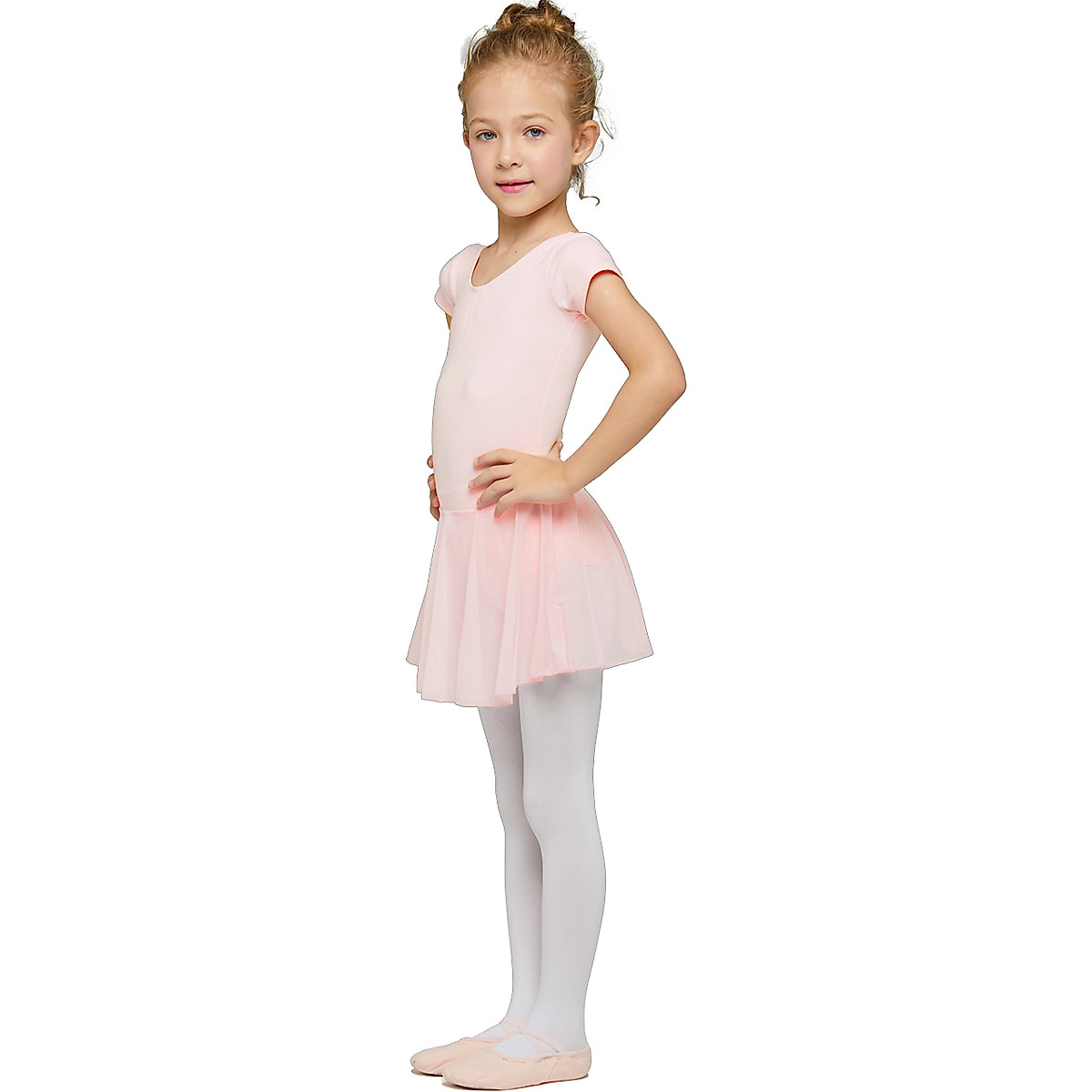 MdnMd Kids Girls Classic Ballet Dance Leotard with Tutu Skirt Dress Costume (Ballet Pink, Age 10-12)