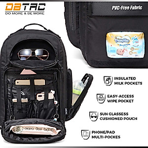 Diaper Bag Backpack for Dad, DBTAC Large Baby Nappy Bag for Men w/Changing Mat, Insulated+Wipe Pockets, Stroller Straps, Black