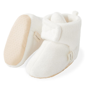 pureborn Newborn Baby Boy's Girl's Booties Winter Fleece Slippers Non Skid Socks Infant Crib Shoes 0-3 Months Cream White